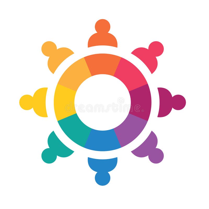 Colorful Round Table and Chairs Icon, Teamwork Concept Stock Vector ...
