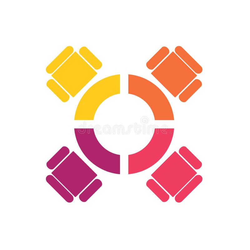 Colorful Round Table and Chairs Icon, Teamwork Concept Stock Vector ...