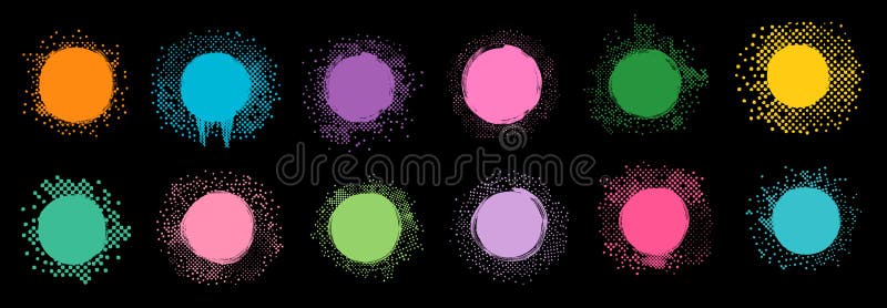 Colorful Round Vector Shapes with Halftone Effect Dots, Abstract ...