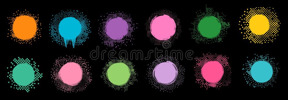 Colorful Round Vector Shapes with Halftone Effect Dots, Abstract ...