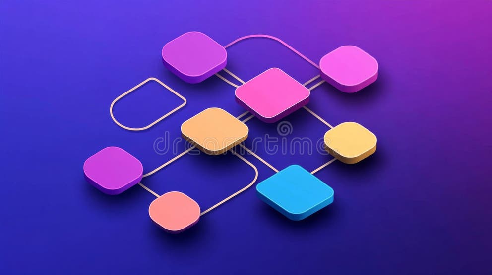 Colorful Rounded Squares Connected in Network Design Stock Illustration ...