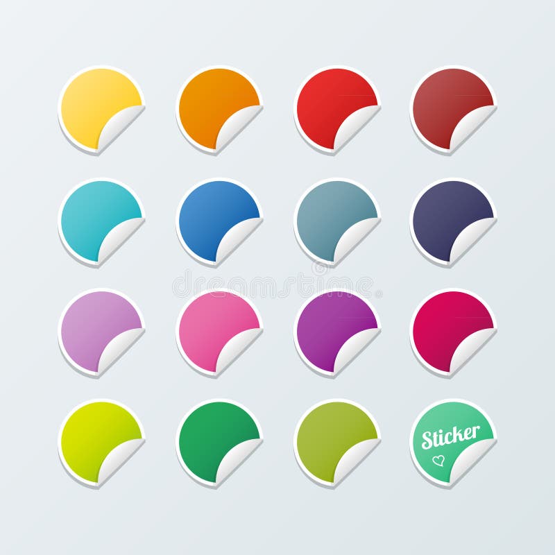 Colorful Rounded Stickers Set. Bent Corner. Vector Illustration, Flat ...
