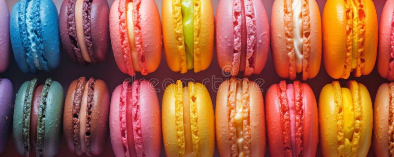 Colorful Row of Assorted Macarons in Bright Light. Dessert and ...