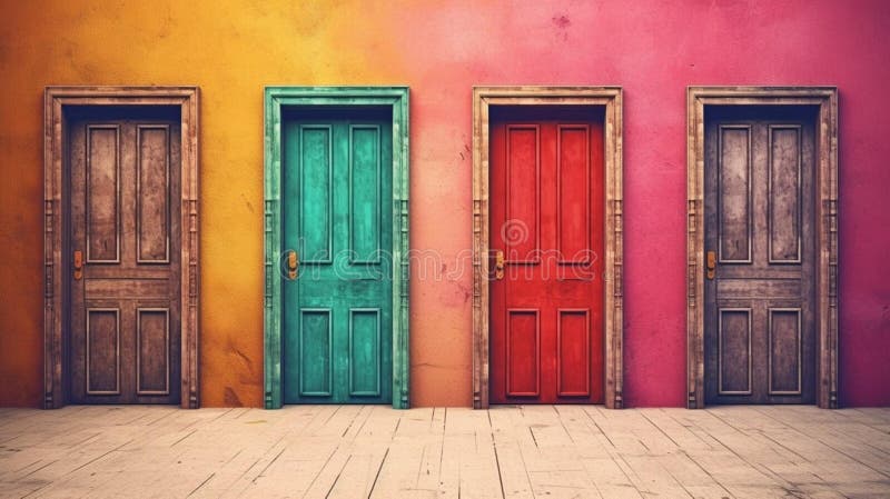 Colorful row of doors stock illustration. Illustration of explore ...