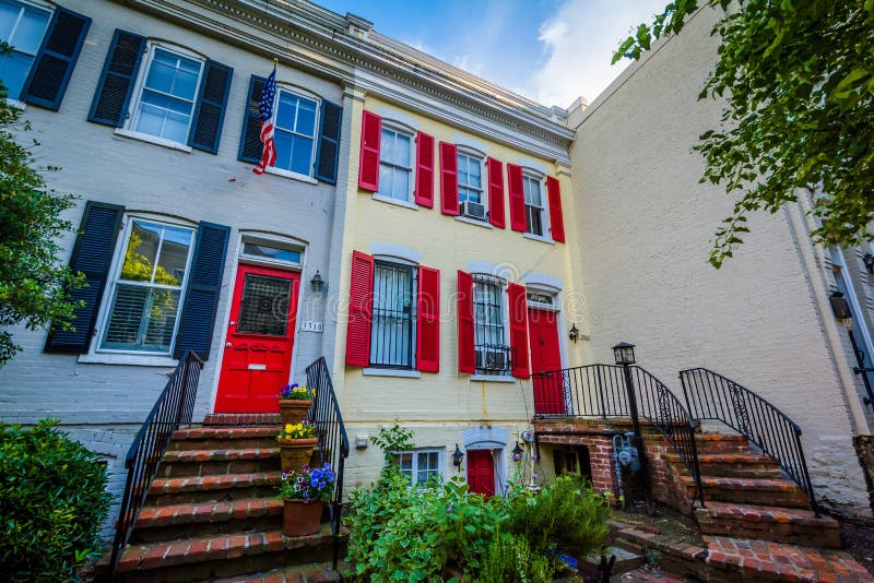 Colorful Row Houses in Georgetown, Washington, DC Stock Image - Image ...