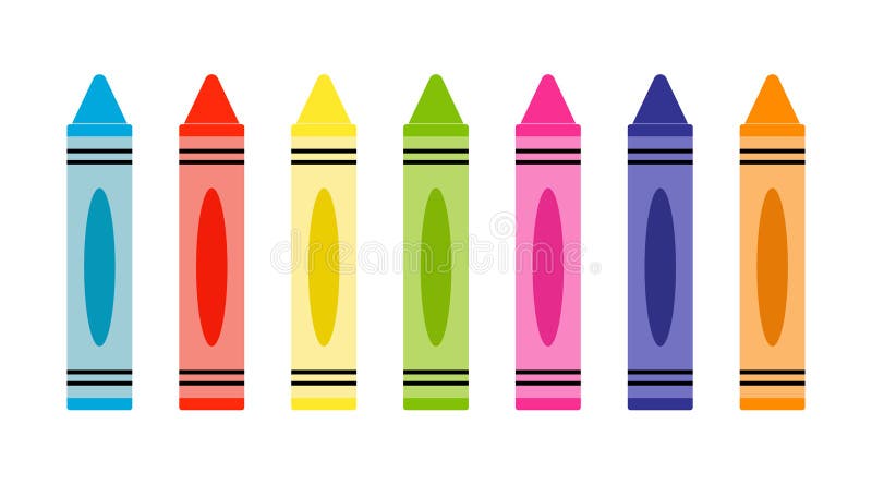 Colorful Row of Seven Crayons in Various Bright Colors on a White ...