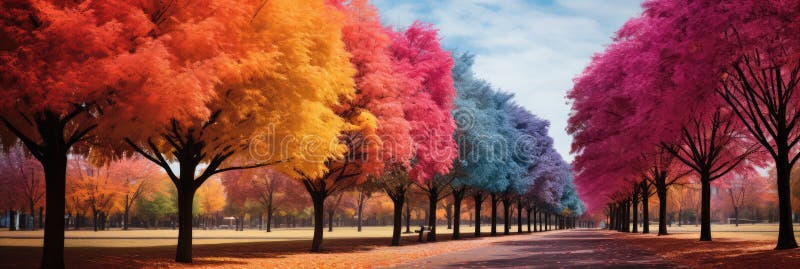 Colorful Row of Trees in a Park Stock Illustration - Illustration of ...