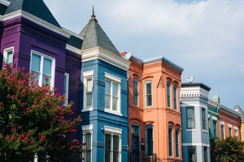 Colorful Rowhouses in Washington, DC Stock Image - Image of color ...