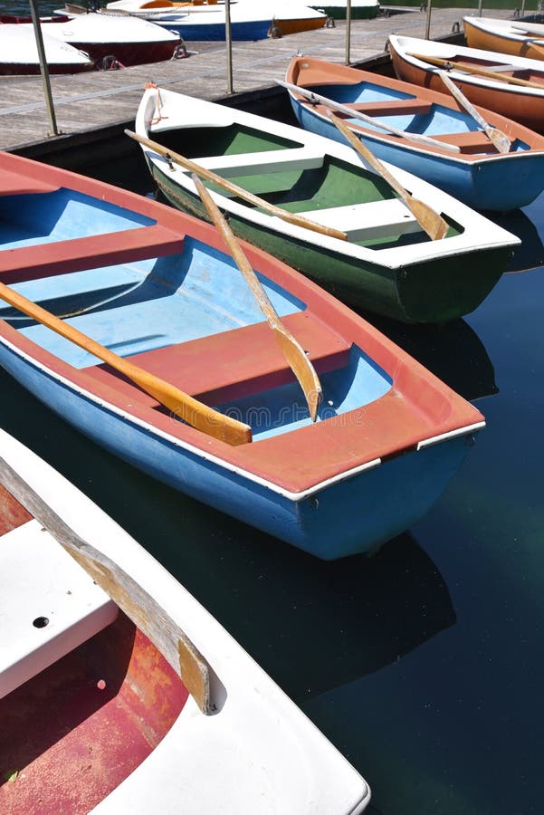 Colorful rowing boats stock image. Image of lake, bank - 55606459