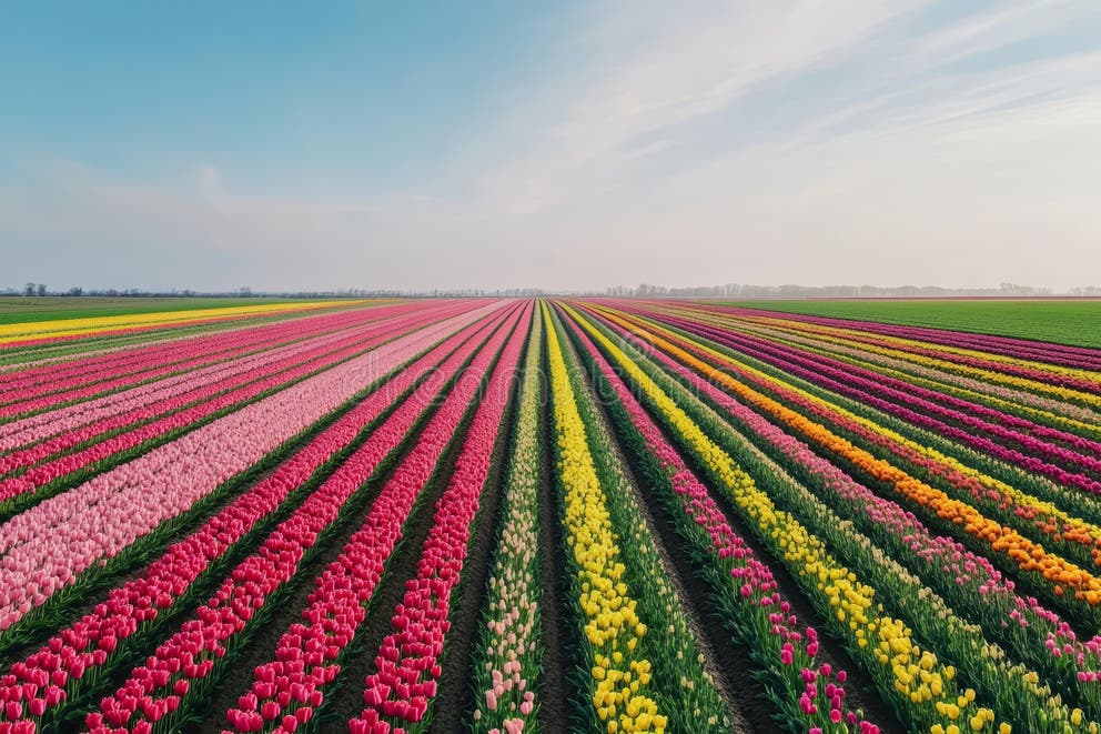 Colorful Rows of Blooming Tulips in Vast Spring Field Stock Image ...
