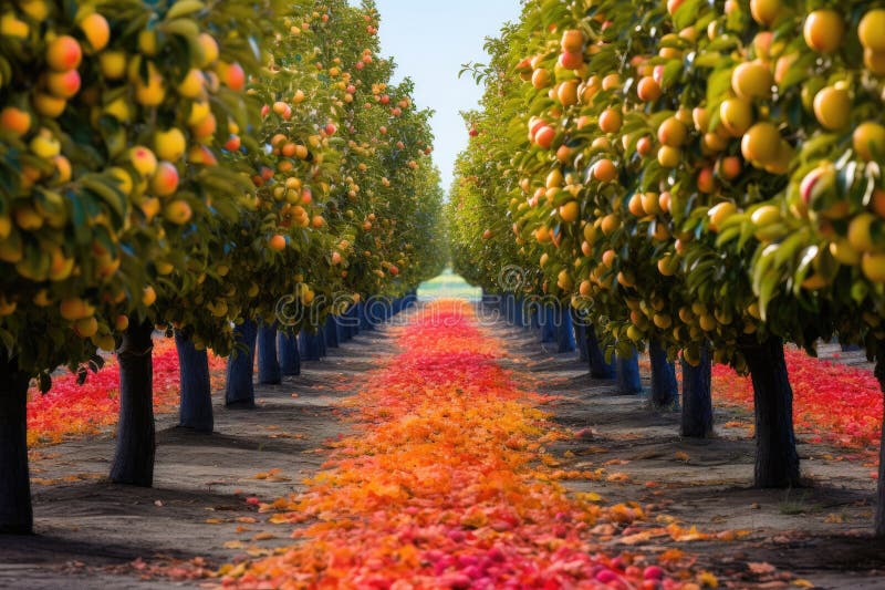 Colorful Rows of Fruit Trees Stock Illustration - Illustration of ...