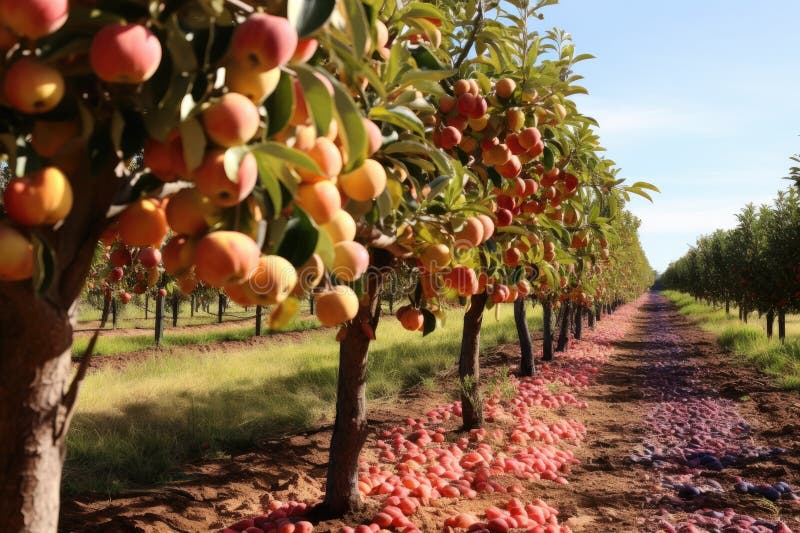 Colorful Rows of Fruit Trees Stock Illustration - Illustration of ...