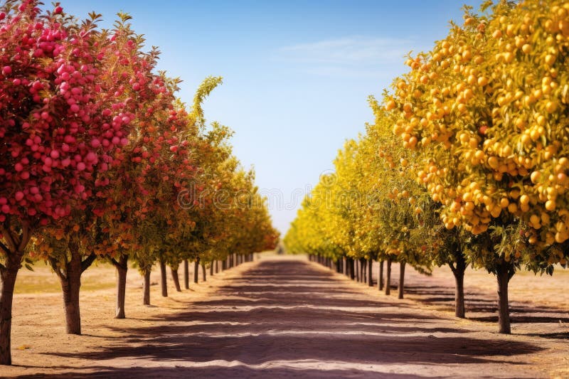 Colorful Rows of Fruit Trees Stock Illustration - Illustration of ...