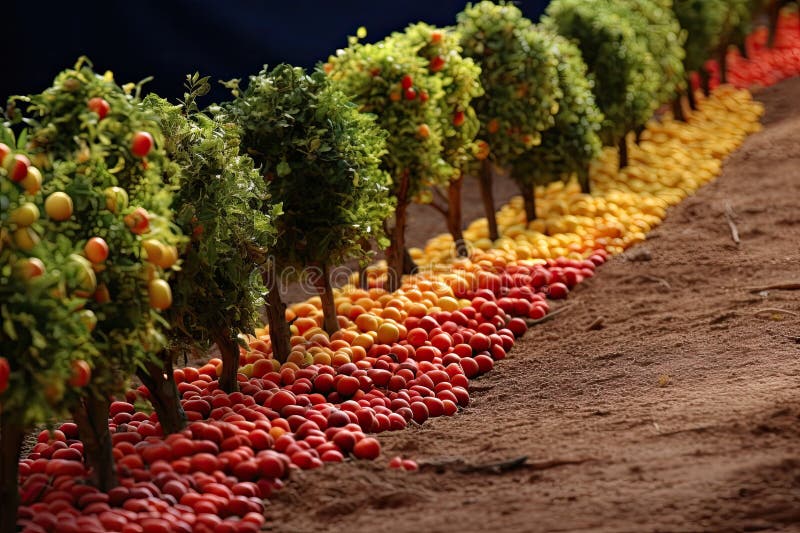 Colorful Rows of Fruit Trees Stock Illustration - Illustration of leaf ...