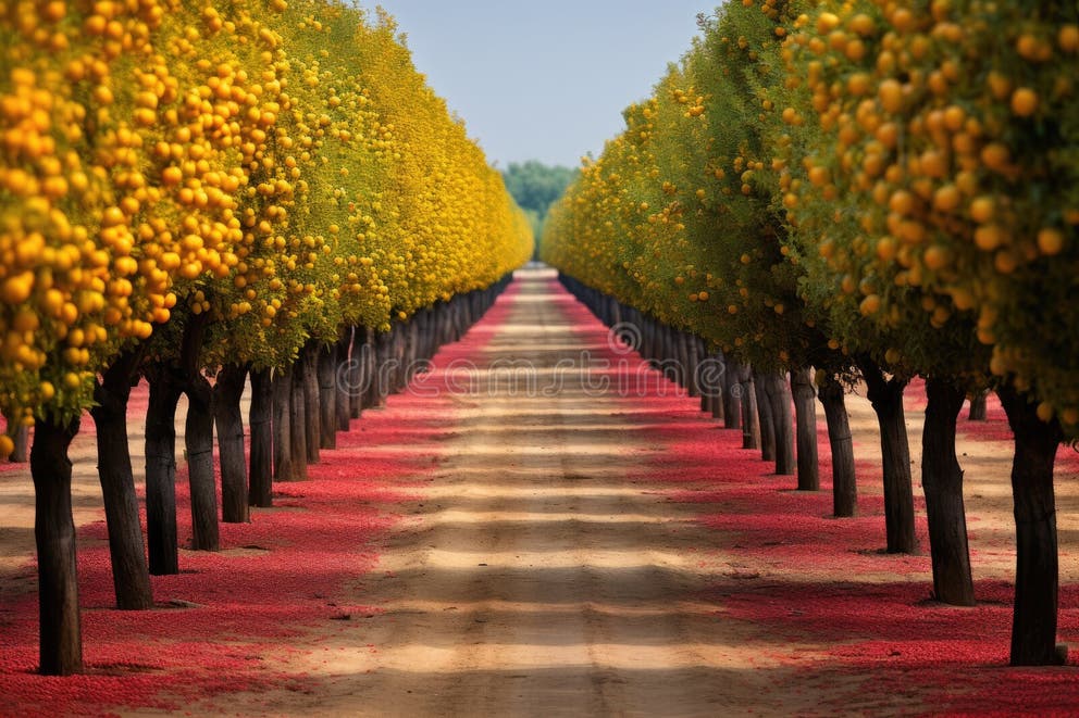 Colorful Rows of Fruit Trees Stock Illustration - Illustration of stand ...