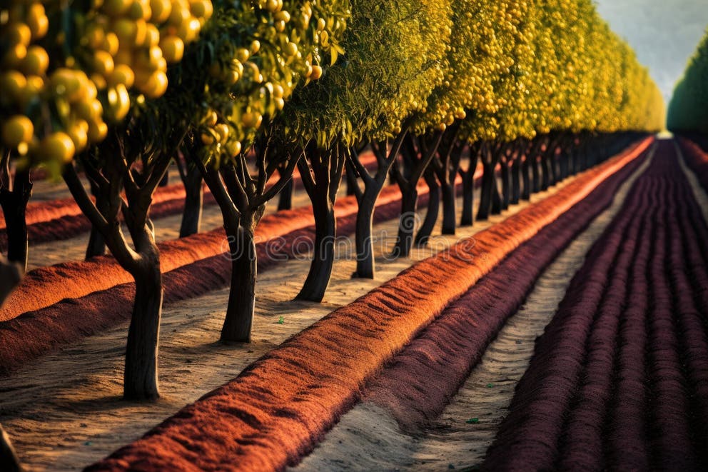 Colorful Rows of Fruit Trees Stock Illustration - Illustration of ...