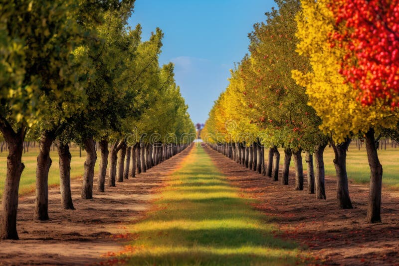 Colorful Rows of Fruit Trees Stock Illustration - Illustration of shrub ...