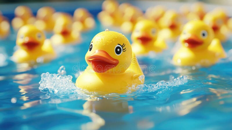 Colorful Rubber Ducks Floating Clear Blue Pool Water Stock Photos ...