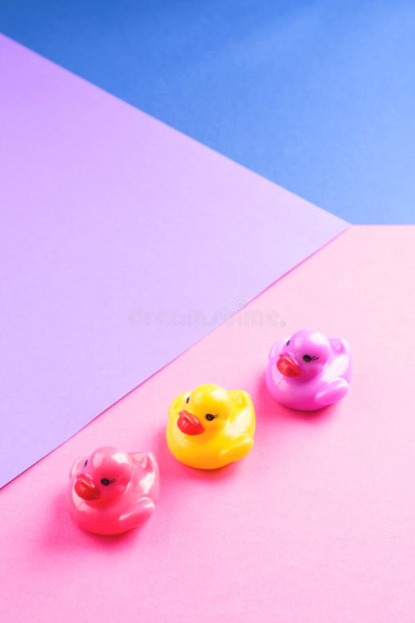 Colorful Rubber Ducks on Geometry Backdrop Stock Photo - Image of ...