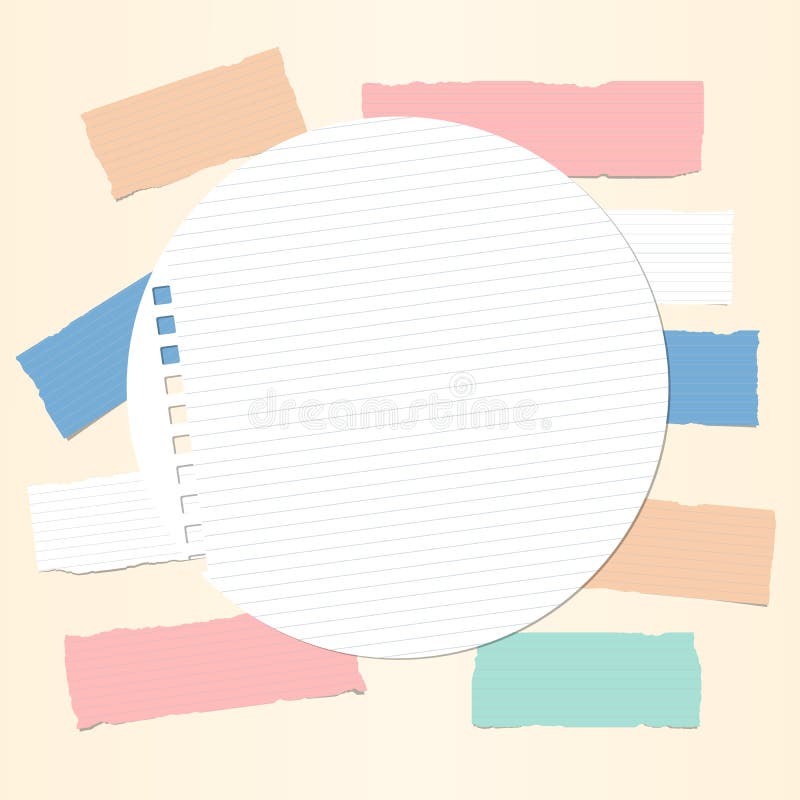 Colorful Ruled Note, Notebook, Copybook Paper Strips with Round Paper ...