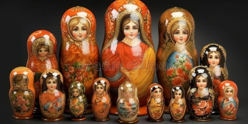 Colorful Russian Nested Matreshka Dolls. Stock Illustration - Illustration of girl, ornament ...