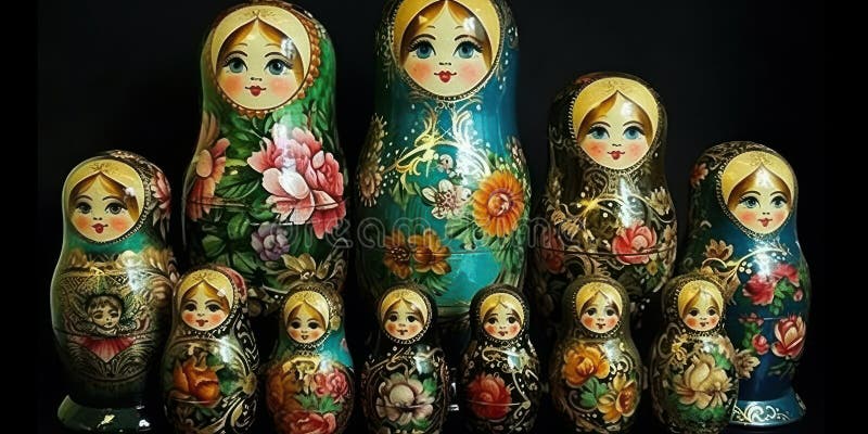 Colorful Russian Nested Matreshka Dolls. Stock Illustration - Illustration of ornament, ethnic ...