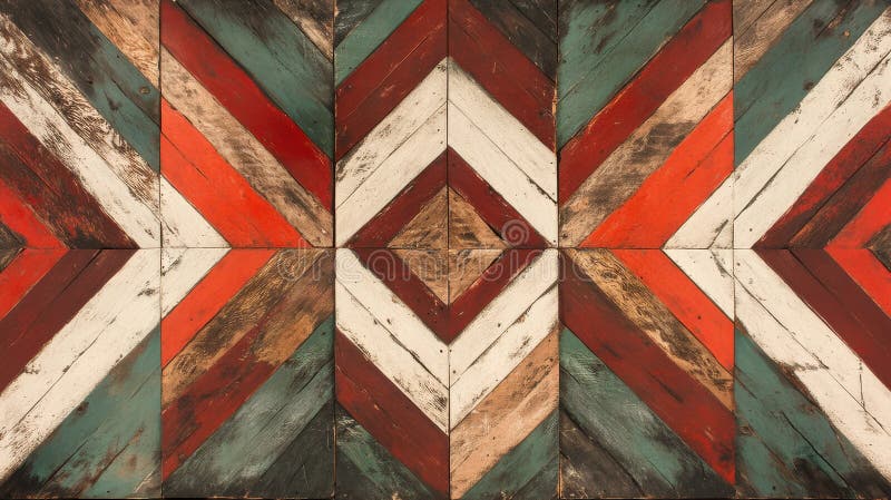 Colorful Rustic Wood Panel Background with Geometric Patterns Stock ...