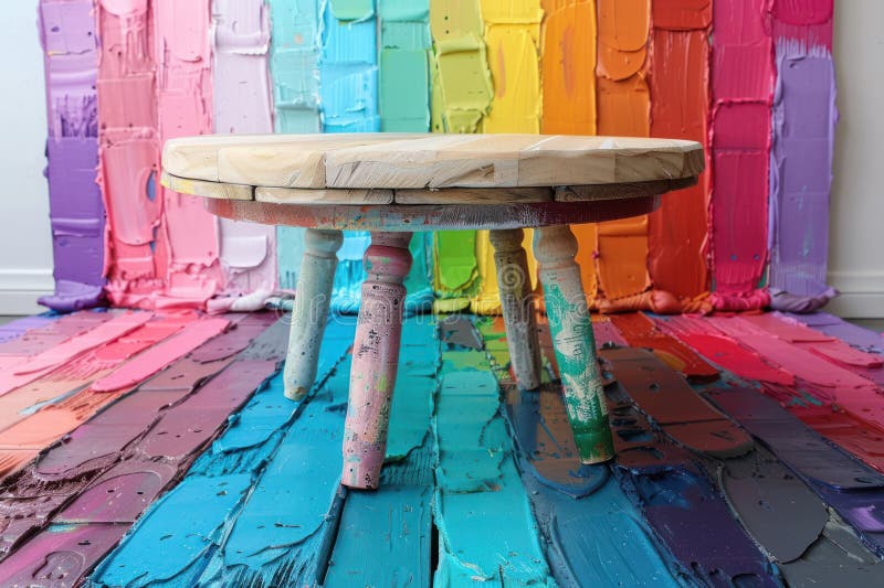Colorful Rustic Wooden Texture Background with Rainbow Painted Table ...