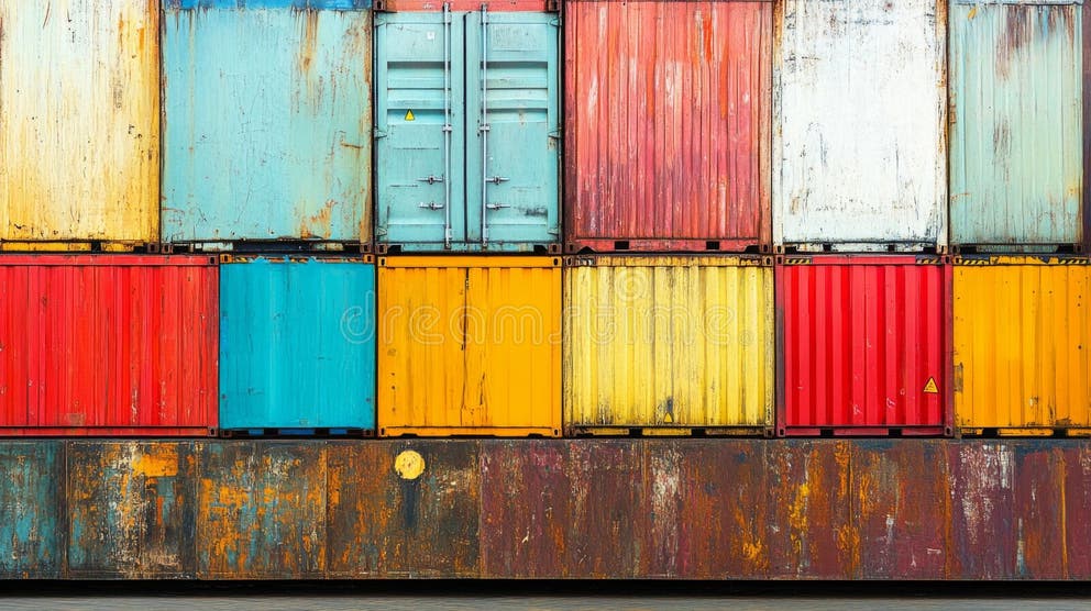 Colorful and Rusty Stack of Shipping Containers Stock Illustration ...