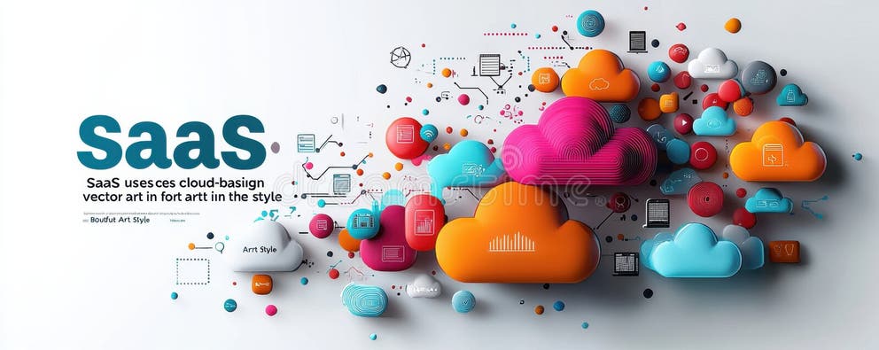 Colorful SaaS Cloud Concept with Graphical Elements and Technology ...