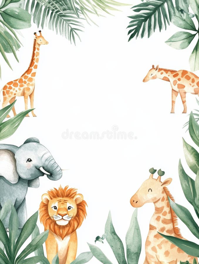 Colorful Safari Animals Frame for Text, Illustration Generative AI ...