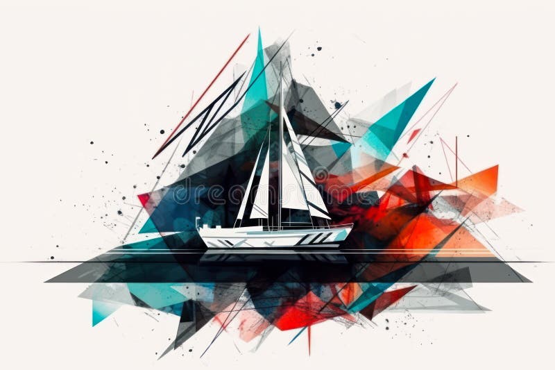 Colorful Sailboat at Sea Abstract Print Generative Ai Stock ...