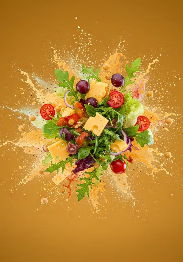 Colorful Salad Explosion with Cheese and Vegetables Stock Illustration ...