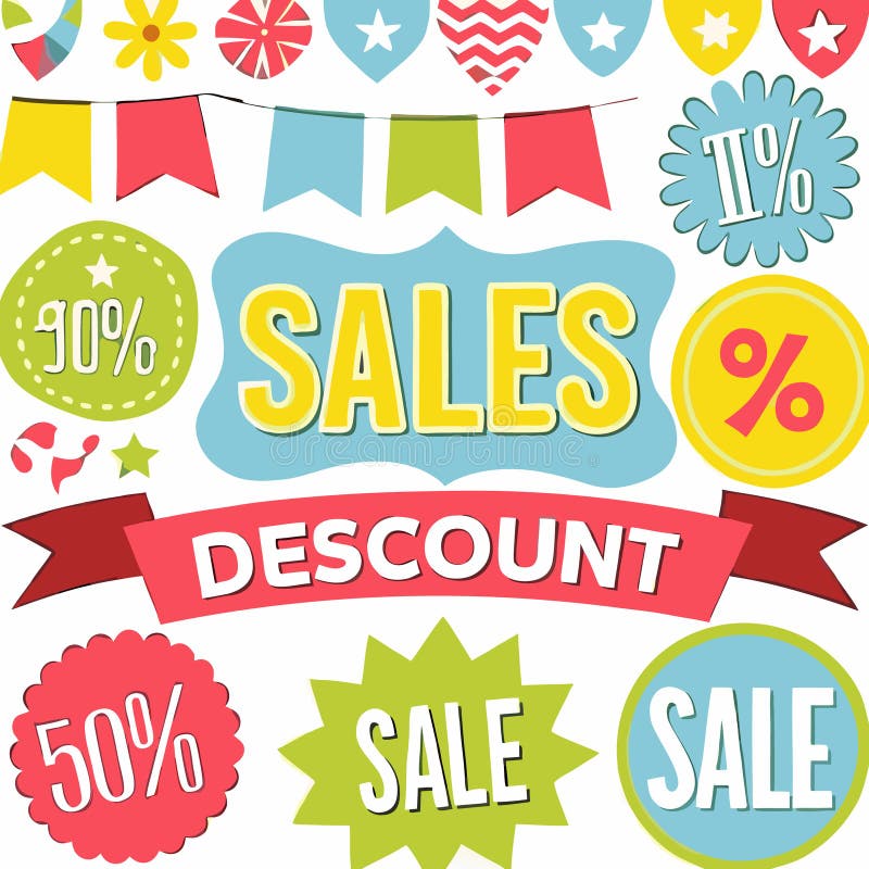 Colorful Sale Banners, Tags, and Icons. (2 Stock Vector - Illustration ...