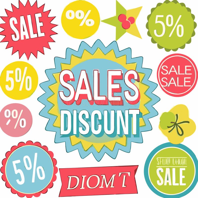 Colorful Sale Discount Labels and Tags. (3 Stock Vector - Illustration ...