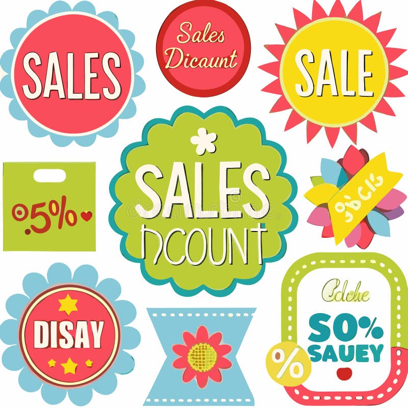 Colorful Sale Discount Labels and Tags Stock Vector - Illustration of ...