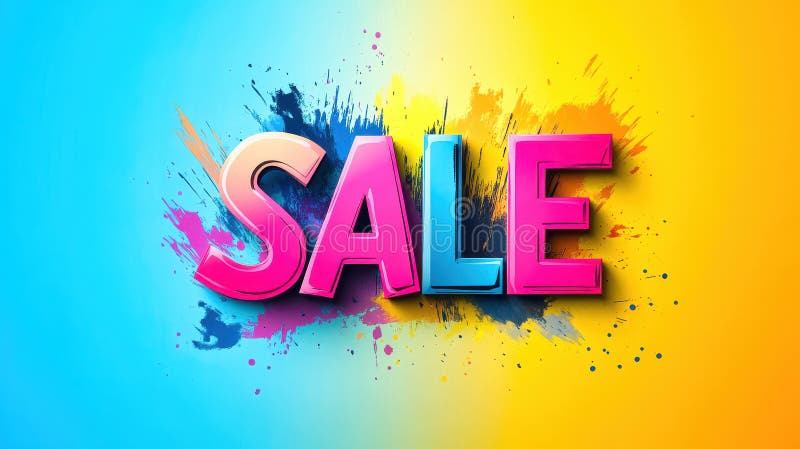 Colorful Sale Sign Exploding with Rainbow Powder Paint on Blue ...