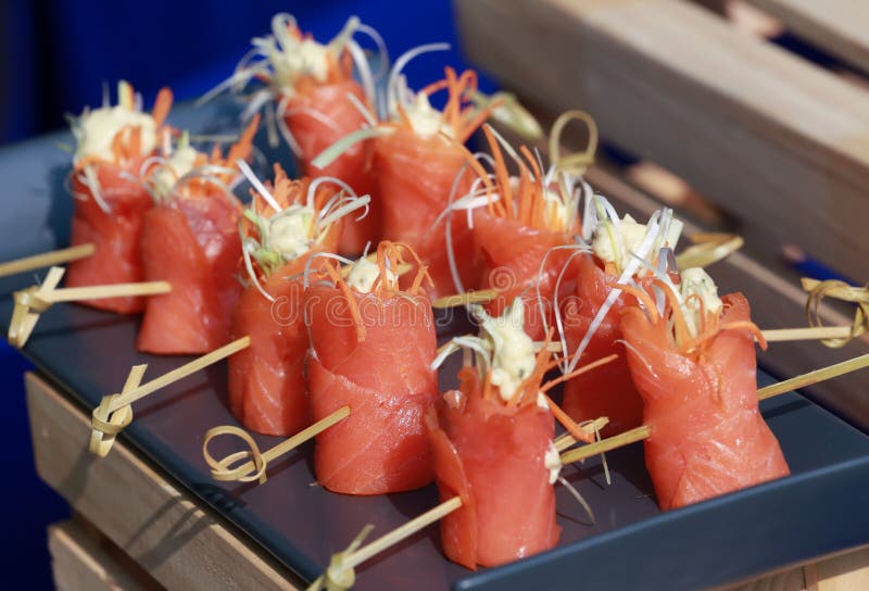 Colorful salmon canapes stock image. Image of canape - 29849073