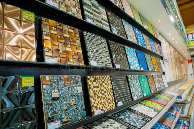 Colorful Samples of a Ceramic Tile at the Showroom of a Large Store ...