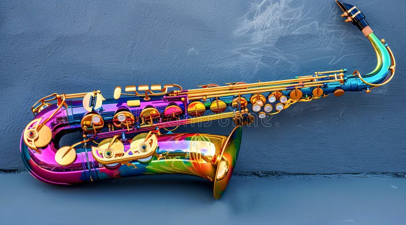 A Colorful Saxophone is Displayed on a Wall Stock Image - Image of ...
