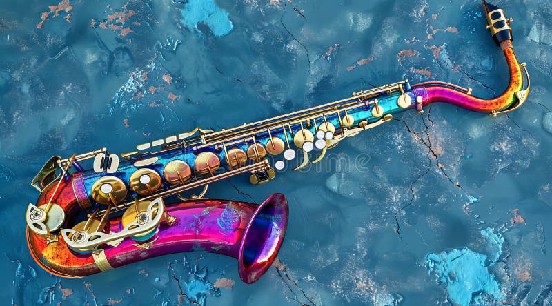 A Colorful Saxophone is Displayed on a Wall Stock Photo - Image of ...