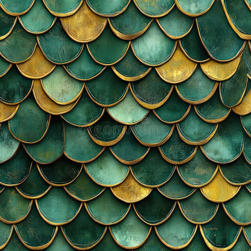 Colorful Scale Pattern with Textures in Green and Gold Tones Stock ...