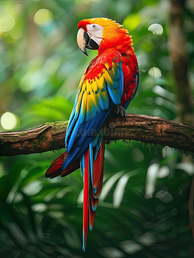 Colorful Scarlet Macaw Parrot in Jungle Stock Illustration ...