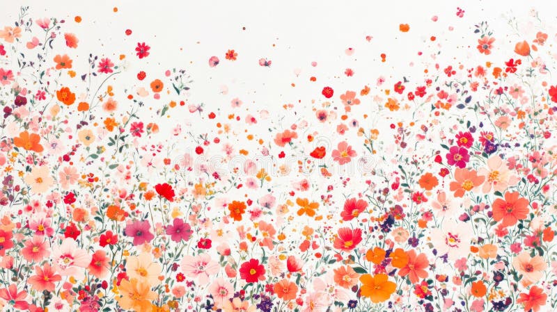 Colorful Scattered Flowers on White Background Stock Illustration ...