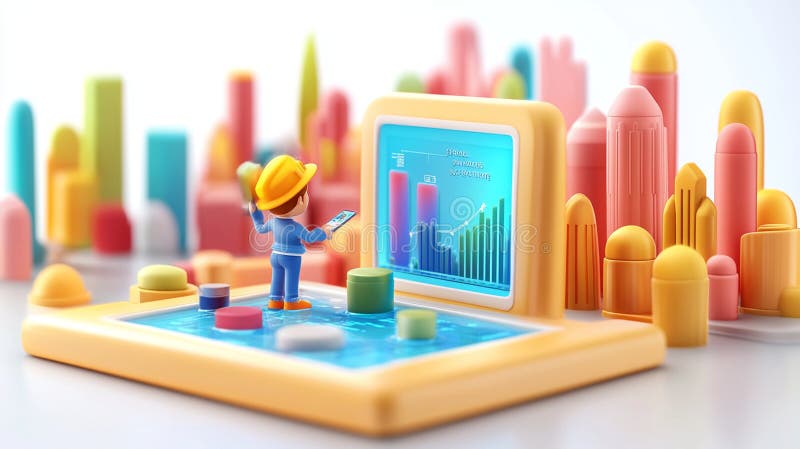 Colorful Scene Depicting Character Analyzing Data Screen while ...
