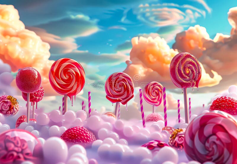 Colorful Scene of Lollipops and Clouds. Stock Image - Image of lolly ...