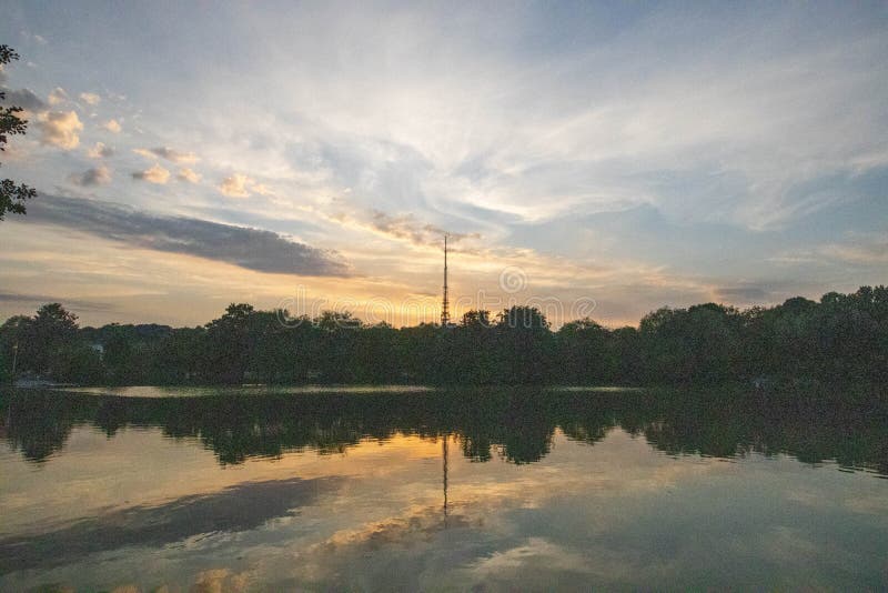Colorful Scenery with a Lake Reflection of an Evening Sky Stock Photo ...