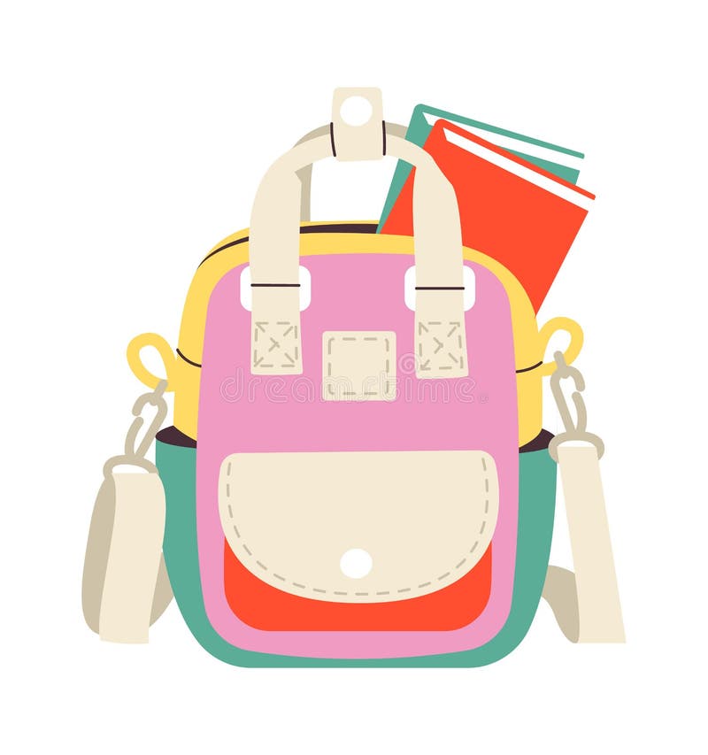 Colorful School Bag Flat Icon Backpack with Books Stock Vector ...