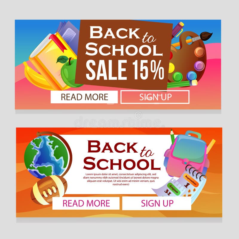 Colorful School Sale Banner Web Set School Kids Stock Vector ...