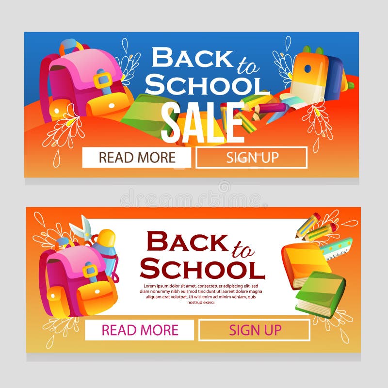 Colorful School Banner with School Supplies Stock Vector - Illustration ...